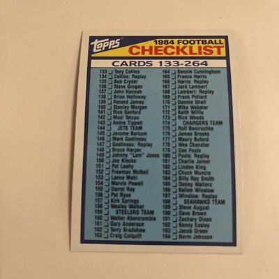 1984 Topps Football Checklist 133-264 395 Free Shipping | eBay