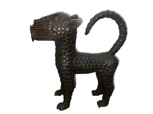African Royal Leopard Oba Cast Bronze Benin H14 Inch 13 Inch Wide 20