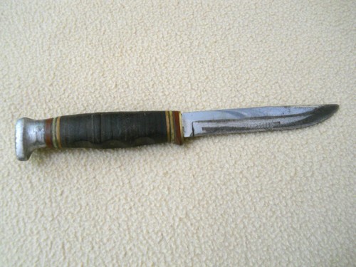 Vintage KA-BAR Carbon Chrome Stacked Leather Hunting Knife | eBay