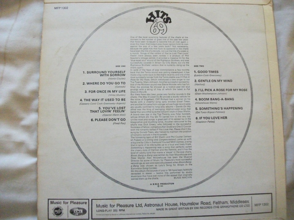 RECORD – HITS ’69 VINYL LP (MUSIC FOR PLEASURE) MFP 1302 1969 | eBay UK