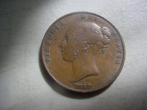 1859 VICTORIA DEI GRATIA BRITANNIAR REG FID DEF PENNY COIN | eBay