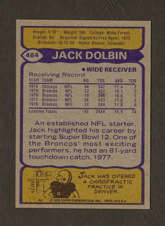 1979 Topps Football Card #484 Jack Dolbin - Denver Broncos | eBay