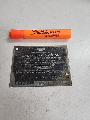 CHEVY CHEVROLET MASTER DATA PLATE SERIAL NUMBER ID TAG VIN Oem | eBay