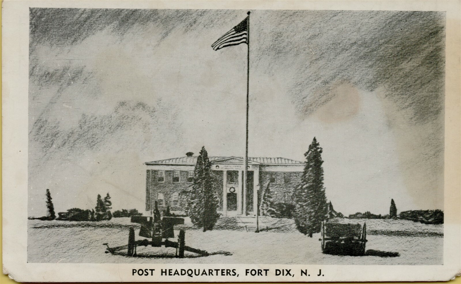 Exterior Front View Post Headquarters Fort Dix NJ Postcard D37 | eBay