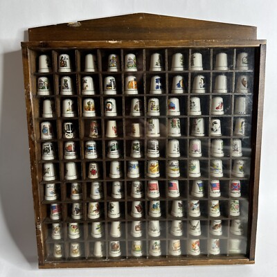VTG Thimbles Display Case With 100 Thimbles Unique Lot Wooden Wall Bone ...