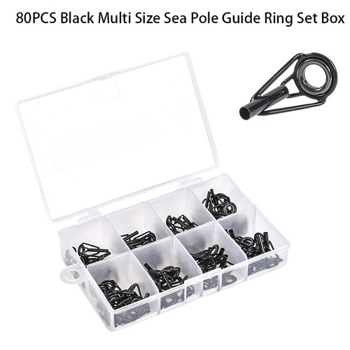 80pcs Marine Rod Guide Ring Set Boxed Black Multi-Size Stainless Steel ...