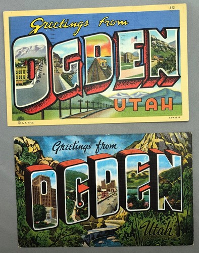 2 1940s OGDEN UTAH Big LARGE LETTER Postcard Vintage Linen | eBay