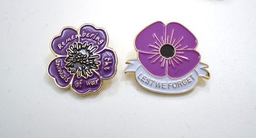 Purple Remembrance Brooch Animals of War P0ppy Badge Lest We Forget Pin ...