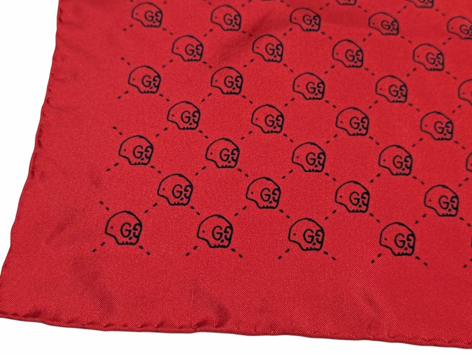 Authentic Gucci Ghost and GG Skull Print Mini Scarf in Red Silk Unisex ...