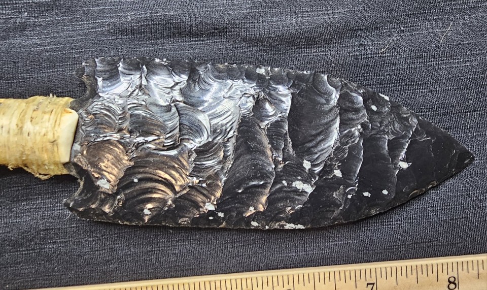 Flint Knapped Snowflake Obsidian Knife with White Tail Deer Antler ...