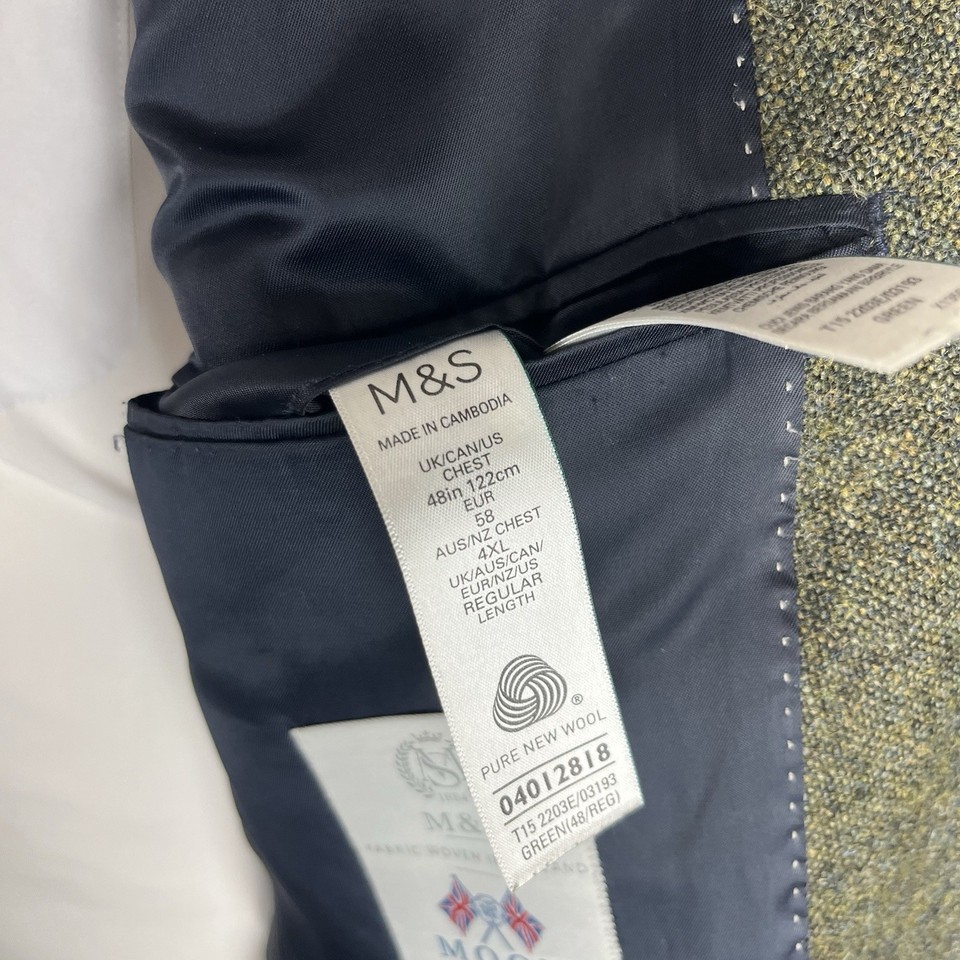Marks and Spencer Moon Tweed Blazer Jacket Men's 48R Dark Green M&S ...