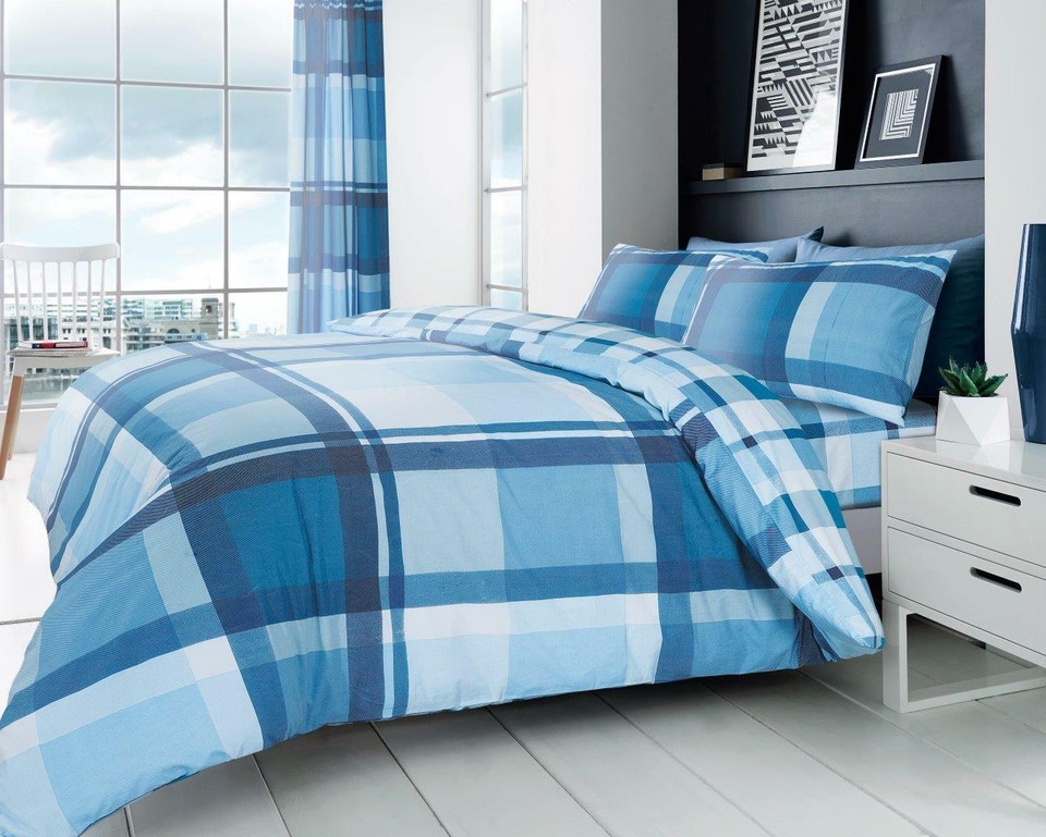 WAVERLY CHECK DUVET COVER QUILT COVER SET+PILLOW CASES REVERSABEL ...