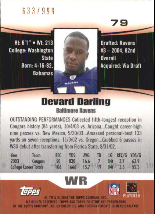 2004 Topps Pristine #79 Devard Darling U RC Rookie Card /999 | eBay