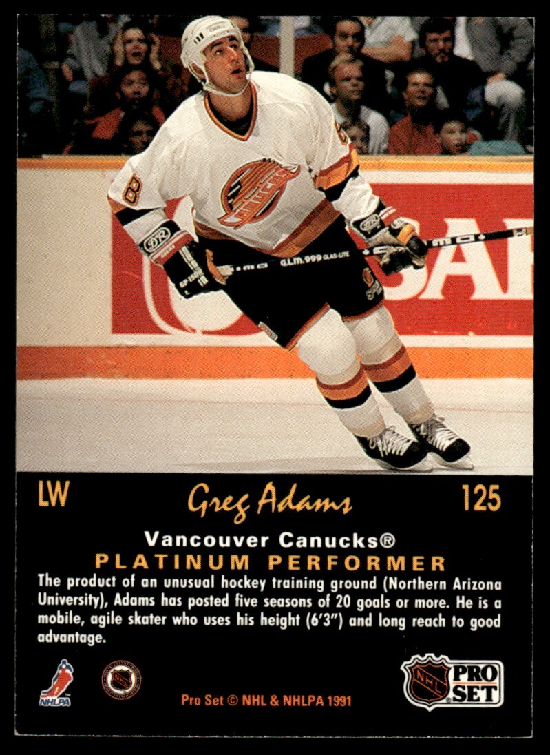 1991-92 Pro Set Platinum #125 Greg Adams Vancouver Canucks | eBay UK