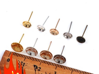 200pcs Various Blank Cup 6mm 8mm Peg Post Earring Stud Ear Nail Pin ...