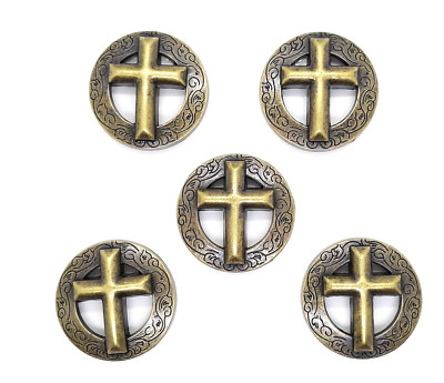 Western Cowboy Style Cross Conchos 1 3/8" Antique Brass Finish Five ...