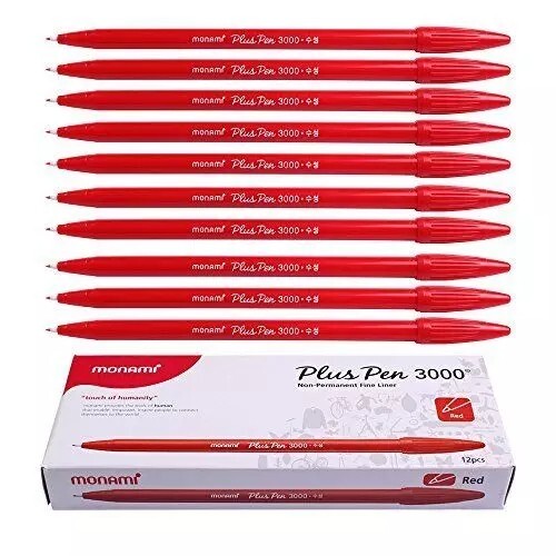 Monami Plus Pen 3000 Water Based Ink Type Felt tip broad line pen (Red ...
