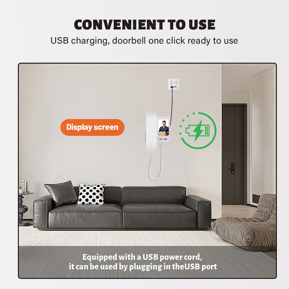 3.5'' IPS Screen 2.4 GHz Smart Wireless Video Doorbell Camera Door Bell ...