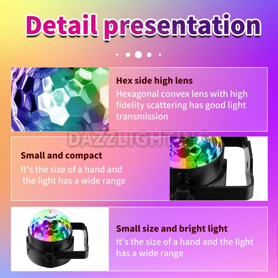 RGB 7 Color LED Magic Disco Ball Light Strobe Music Control Mini Stage ...