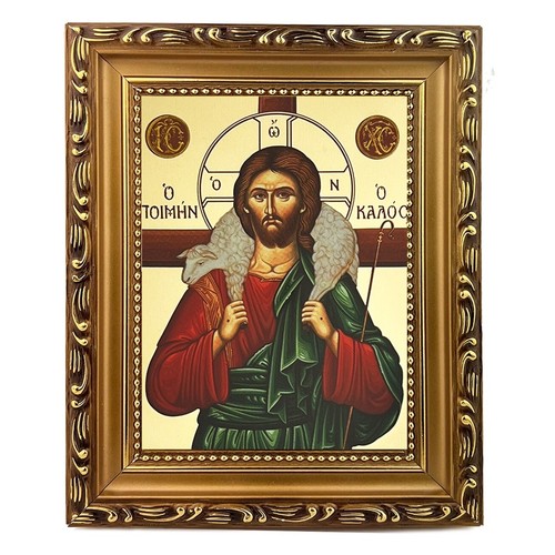 Greek Orthodox Christ The Good Shepherd Gilded icon Framed Byzantine 7 ...