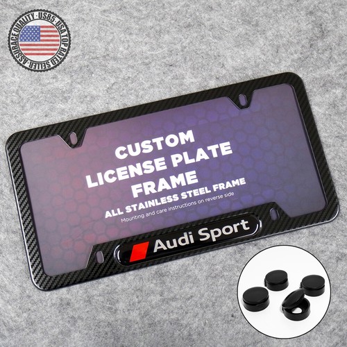 For Audi Sport Front or Rear Carbon Fiber Texture License Plate Frame ...
