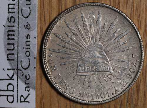 1901 Mo AM Mexico - 1 Peso Cap & Rays - Silver - KM409.2 - AU About ...
