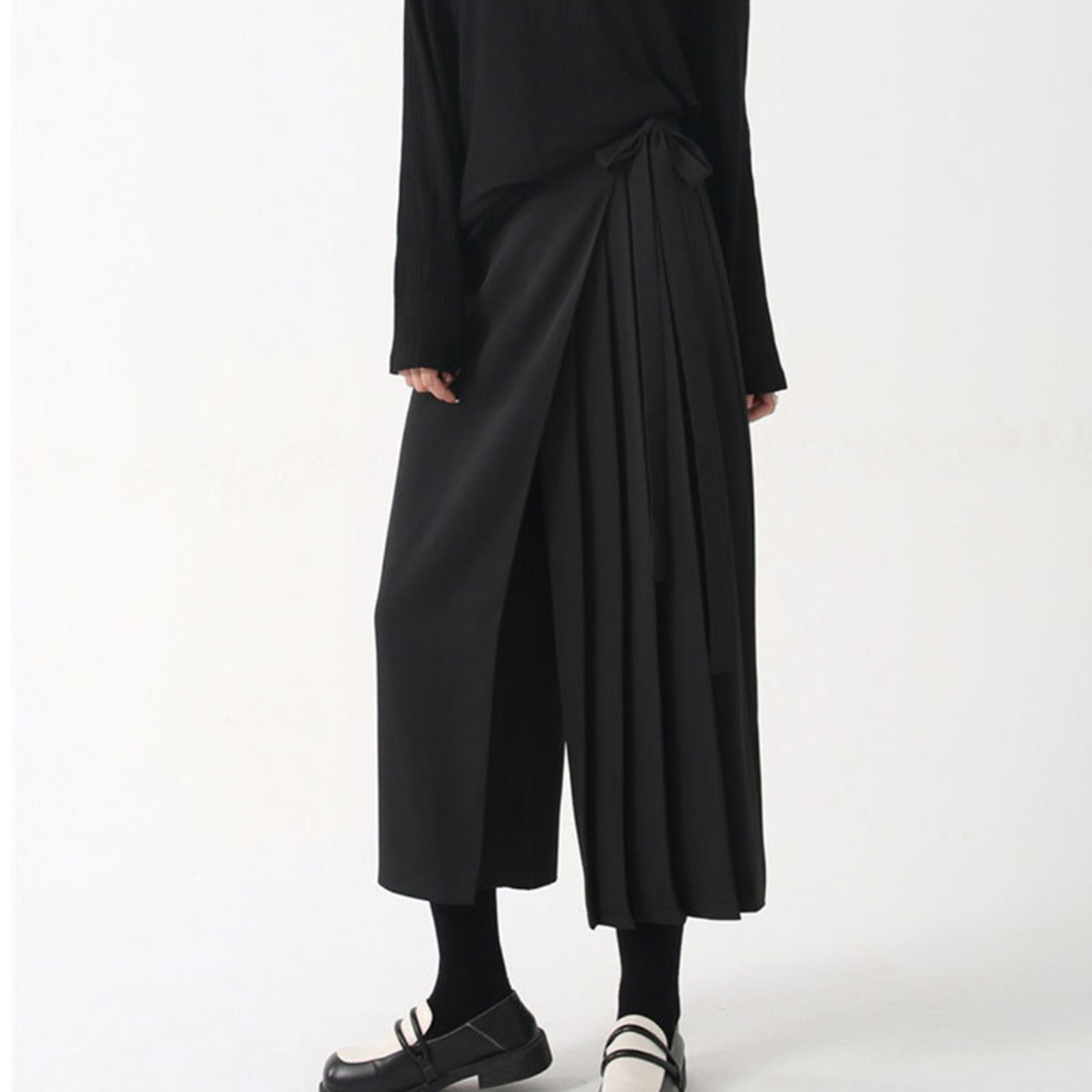 Women Wide-leg Pants Elegant Bottoms Stylish Black Pleated Culottes for ...
