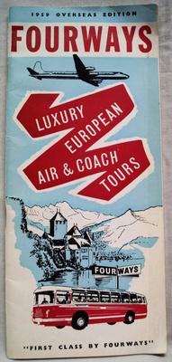 FOURWAYS LUXURY EUROPE AIR & BUS COACH TOURS ADVERTISING BROCHURE 1959 ...
