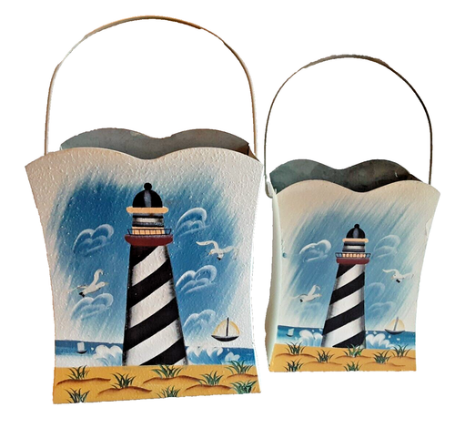 Decorative Tin Pails - Cape Hatteras Lighthouse - Set of 2. | eBay