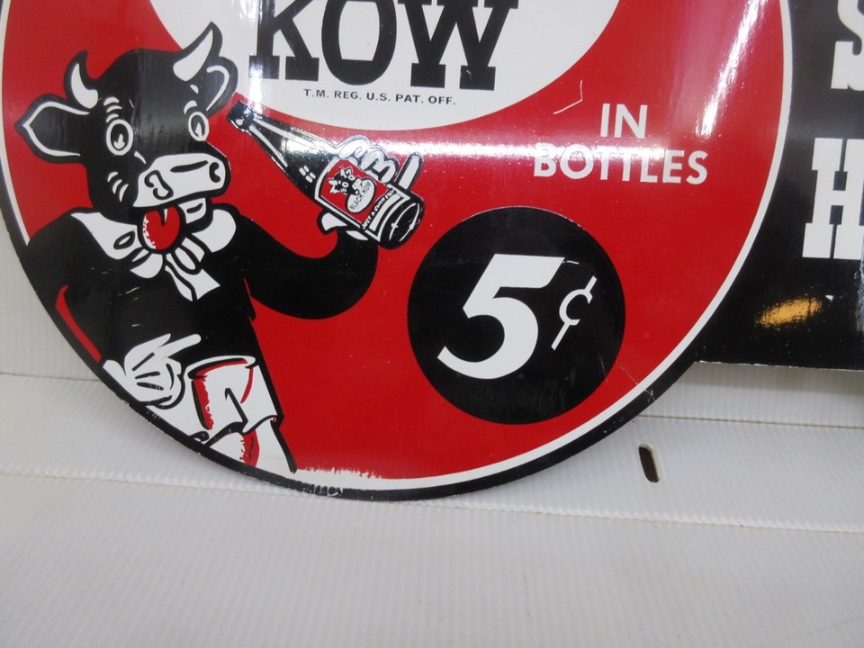 VINTAGE METAL SIGN BLACK KOW DRINK AD WEATHERED 2 SIDED STORE OUTDOOR ...