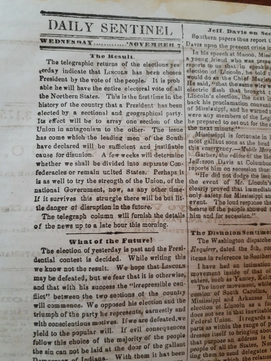 Abraham Lincoln Elected President Newspaper