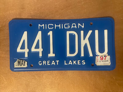 1997 Michigan License Plate Great Lakes Blue # 441 DKU | eBay