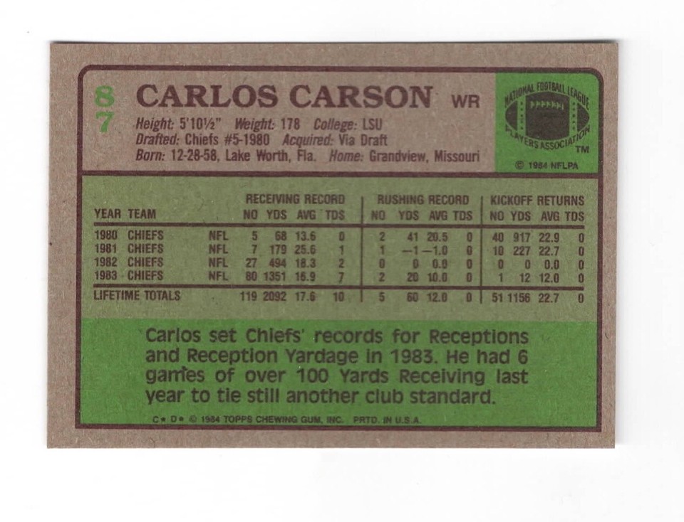 1984 Topps #87 Carlos Carson NM/Mint | eBay