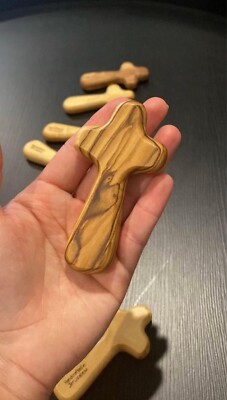 10 pack - Certified Holy Land Olive Wood Handheld Comfort Cross from ...