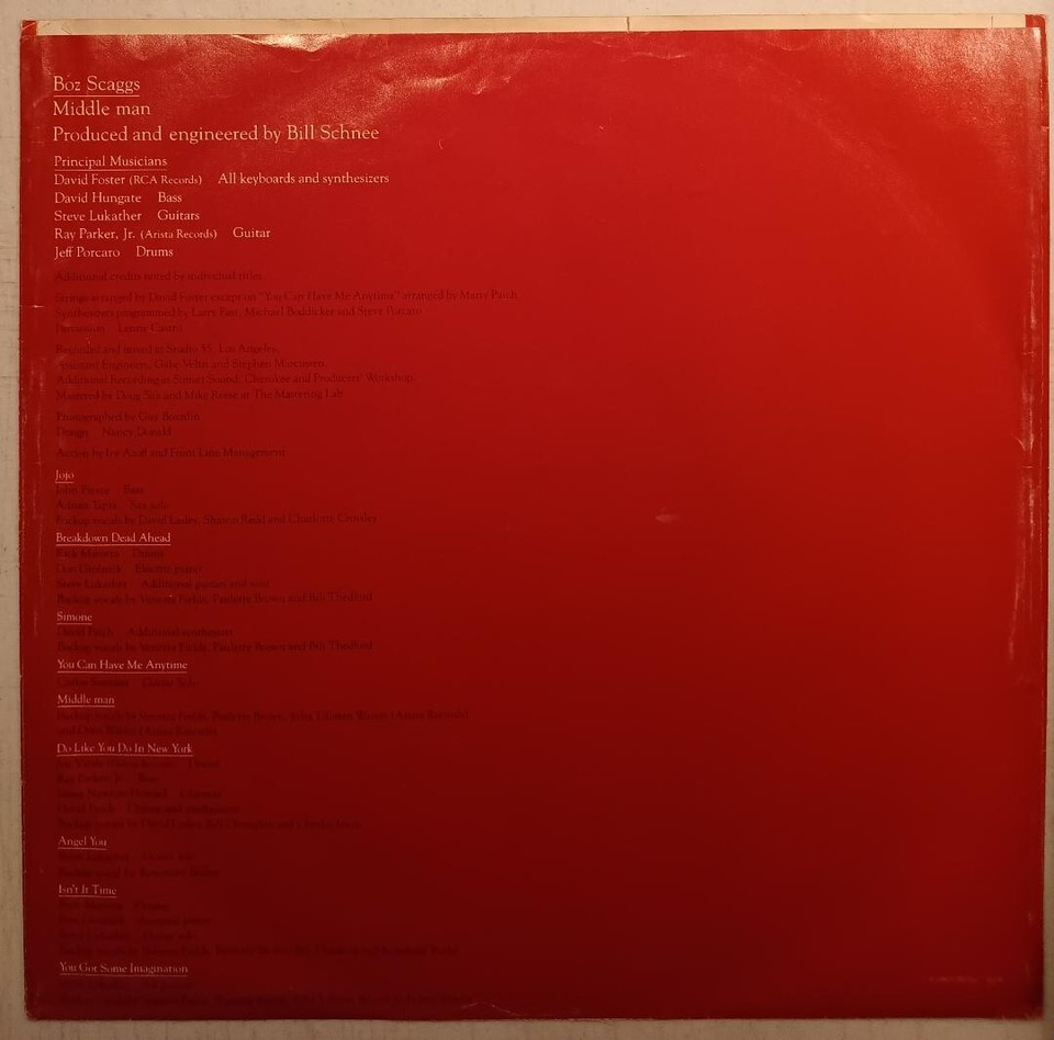 Boz Scaggs Middle Man Vinyl LP Record Album From 1980 & Original Record ...