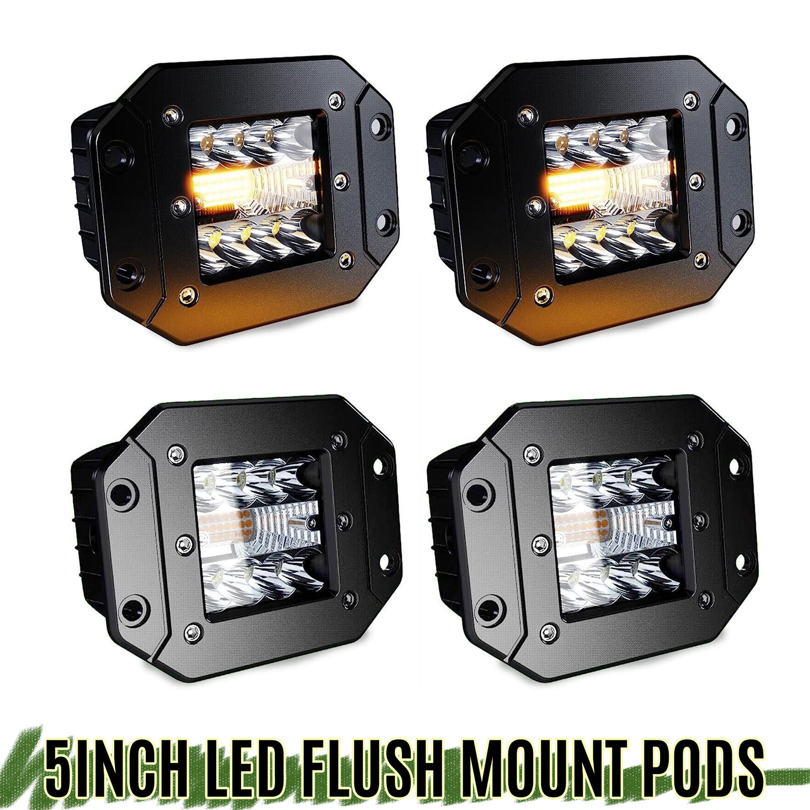 4P 5inch LED Flush Mount Strobe Pods Work Light For Rear Bumper Reverse ...