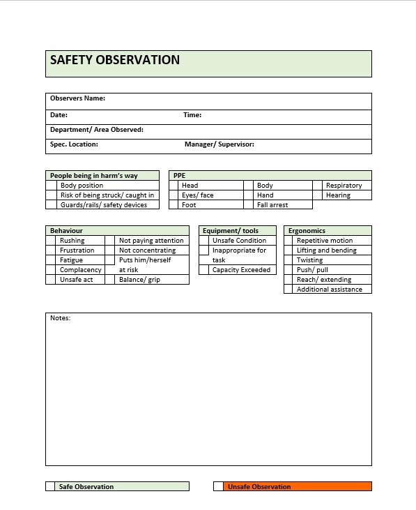 Safety Observation template Word Format 7x Simple Forms | eBay UK