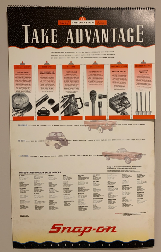1993 Snap-On Tools Pin Up Wall Calendar Man Cave Garage Decor | eBay
