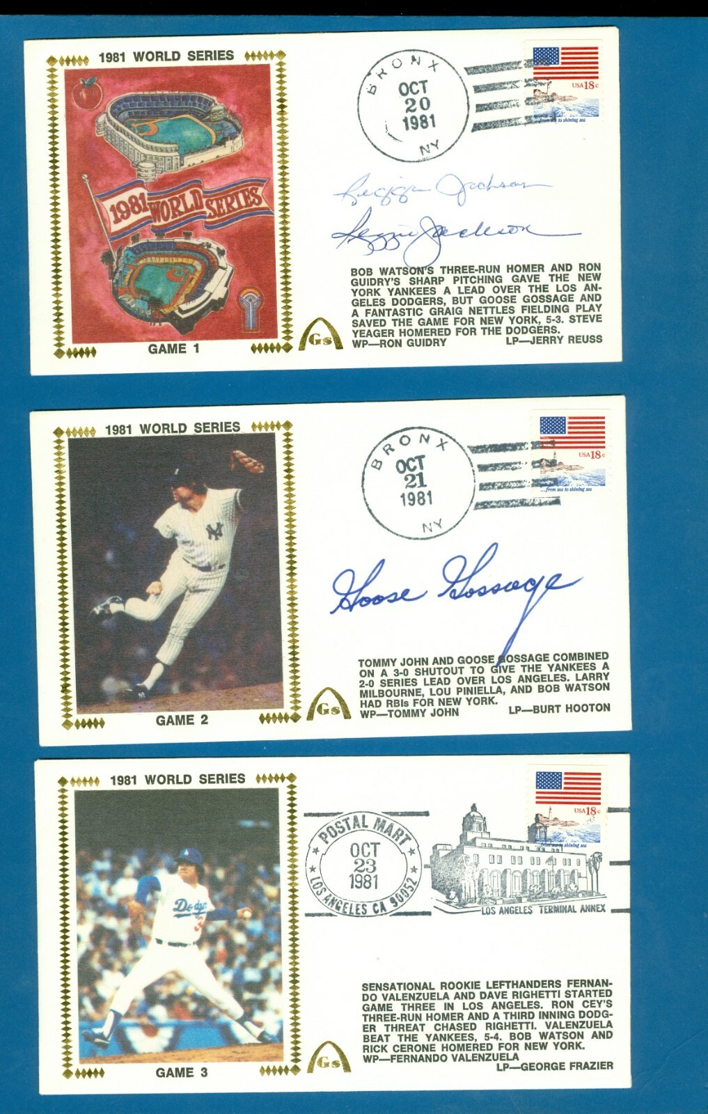 1981 GATEWAY STAMP WORLD SERIES SET OF 6 CACHET R. Jackson,Gossage ...