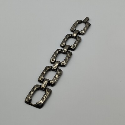 Vtg Dark Oxidized Silver Tone Chunky Rectangle Link Bracelet 7" 20g | eBay