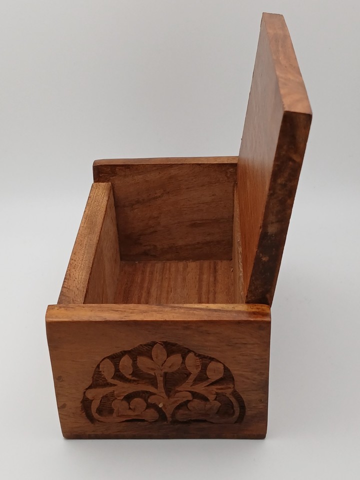 VTG CARVED WOOD FLORAL NESTING BOX SET MADE IN INDIA KEEPSAKES, TRINKET ...
