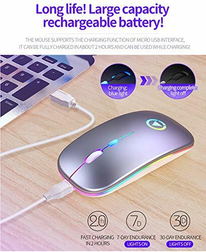 2.4GHz Wireless Optical Mouse USB Rechargeable RGB Cordless Mice For PC ...