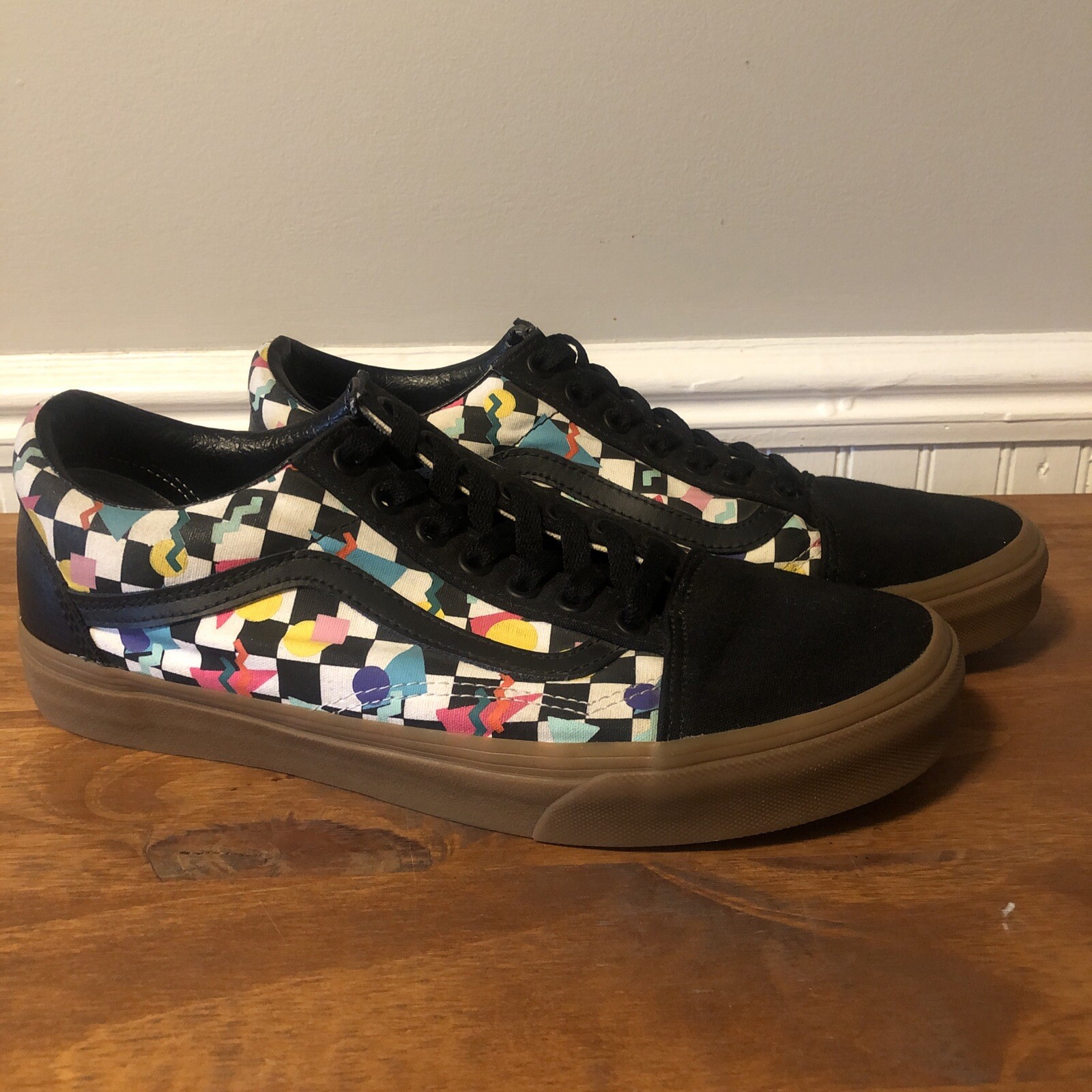 Vans Custom Checkerboard Black Gum Sole Size Mens 9.5… - Gem