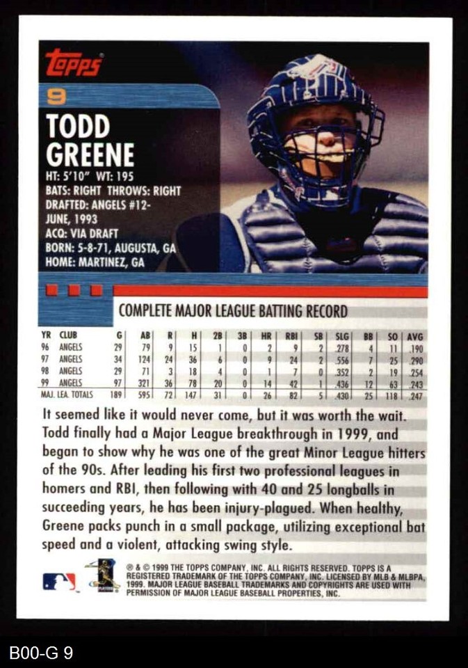 2000 Topps #9 Todd Greene Angels 8 - NM/MT | eBay
