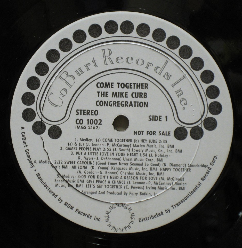 MIKE CURB CONGREGATION Come Together 1970 US Promo LP BEATLES Soft Rock ...