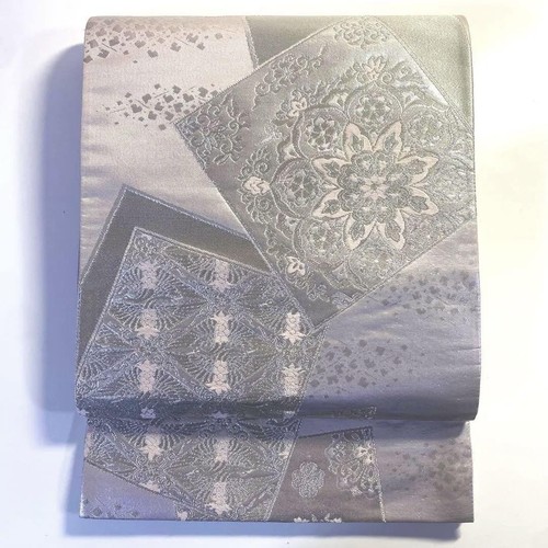 Fukuro Obi Silk Silver Pink Floral Shosoin Pattern Japanese Kimono Sash ...