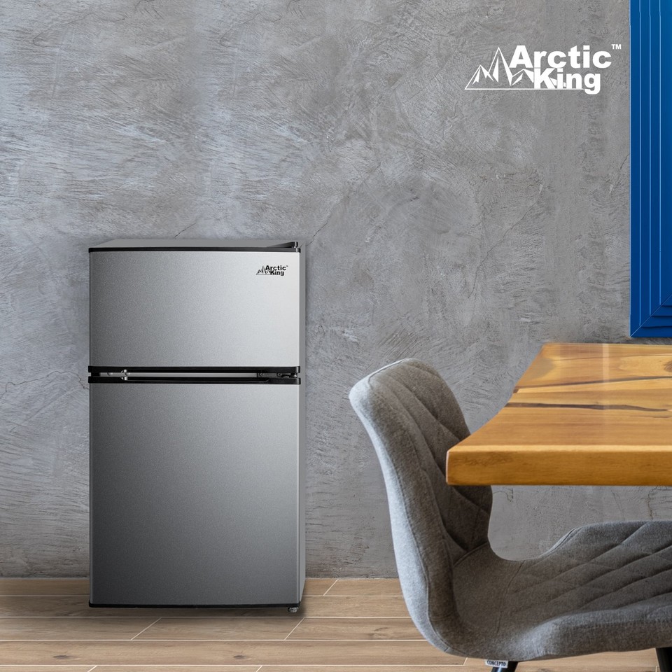 Arctic King 3.2 Cu ft Two Door Mini Fridge with Freezer, Stainless ...