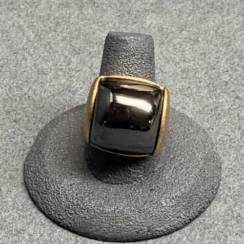 Kiam Family Chunky Ring Size 8 Gold Open Side Domed Square Hematite Stone Unisex | eBay