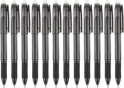 Black Erasable Gel Pens, 0.7Mm Fine Point, 12Pk W/ Eraser, Smooth ...