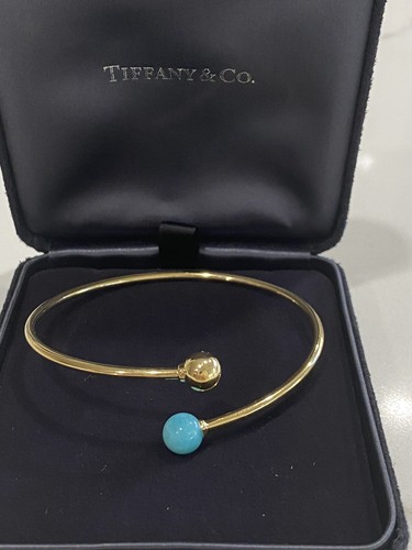 Tiffany & Co. 750 18K Yellow Gold Hardwear Ball Bracelet Amazonite Large Bangle | eBay